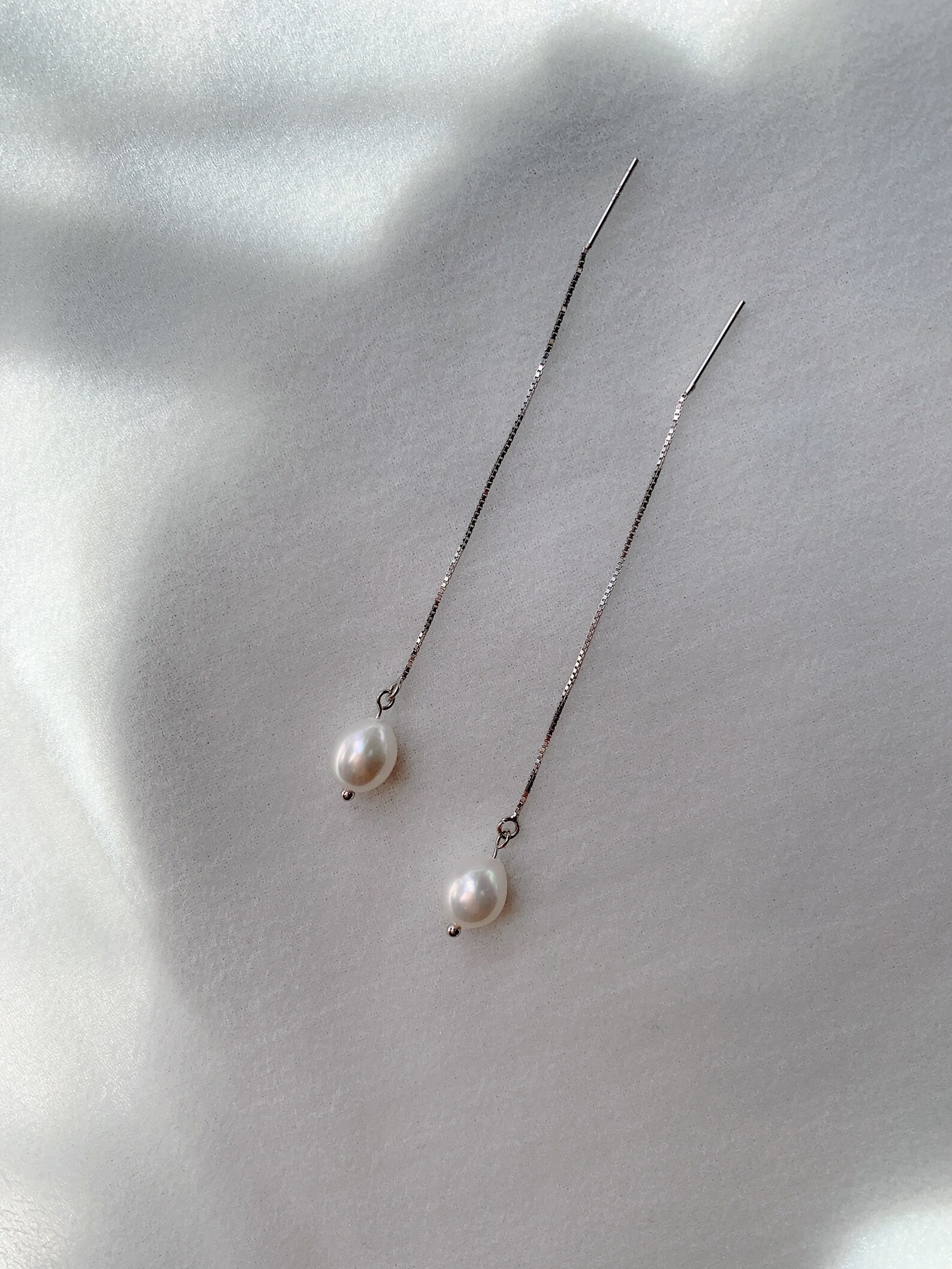 Pearl Thread Earring 925 Sterling Silver Threader Earring - Etsy