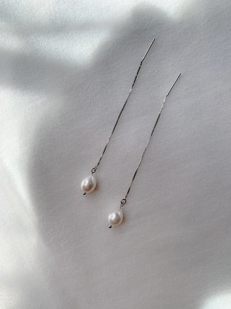 Pearl Thread Earring 925 Sterling Silver Threader Earring - Etsy