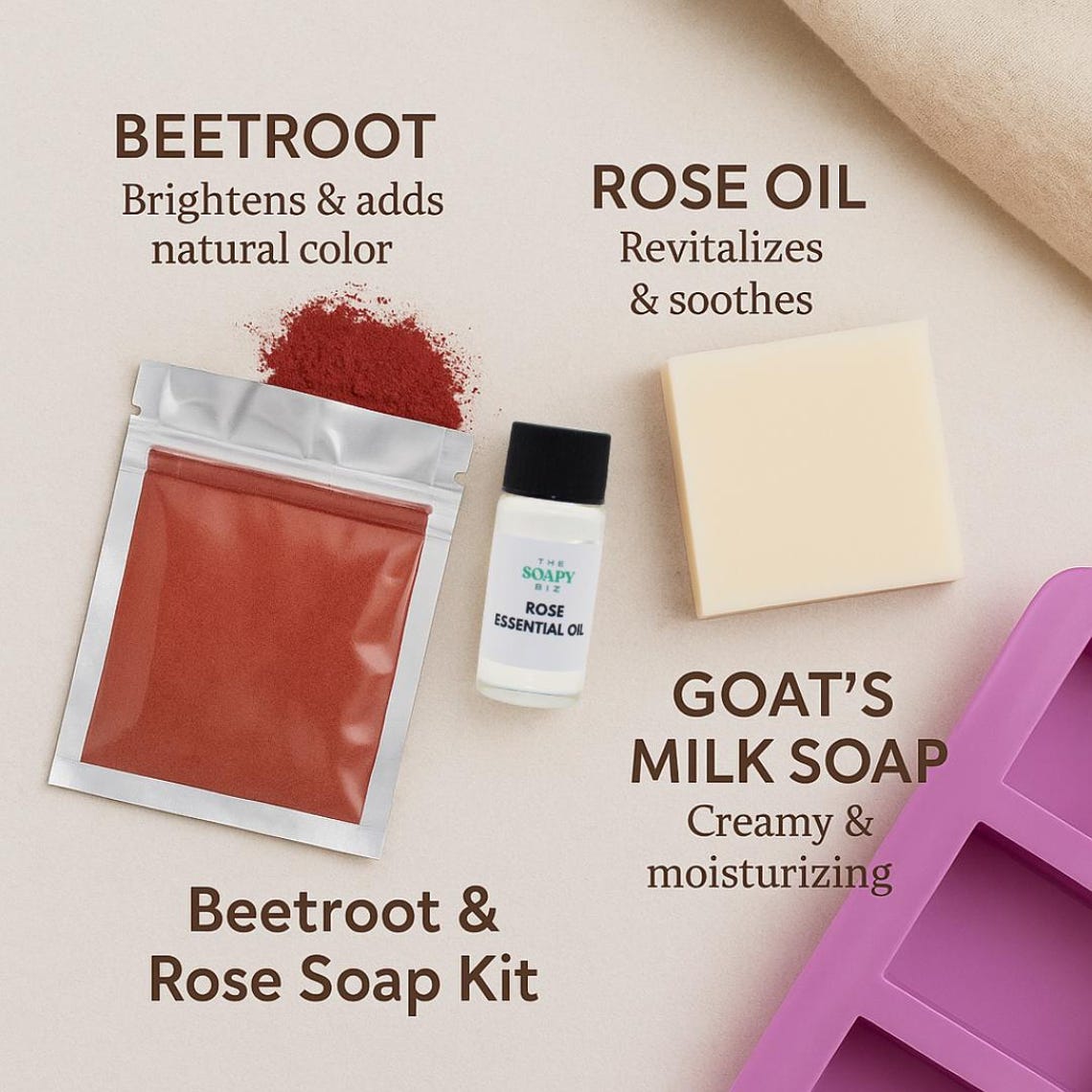 The Soapy Biz Soap Making Kit – Beetroot and Rose | DIY Goat Milk Soap ...