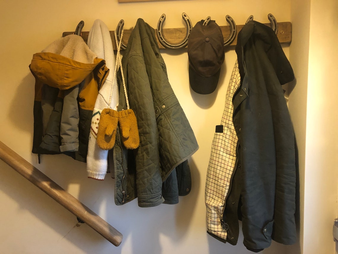 Rustic Reclaimed Horseshoe Coat Hook Wall Rack in Medium Oak - Etsy