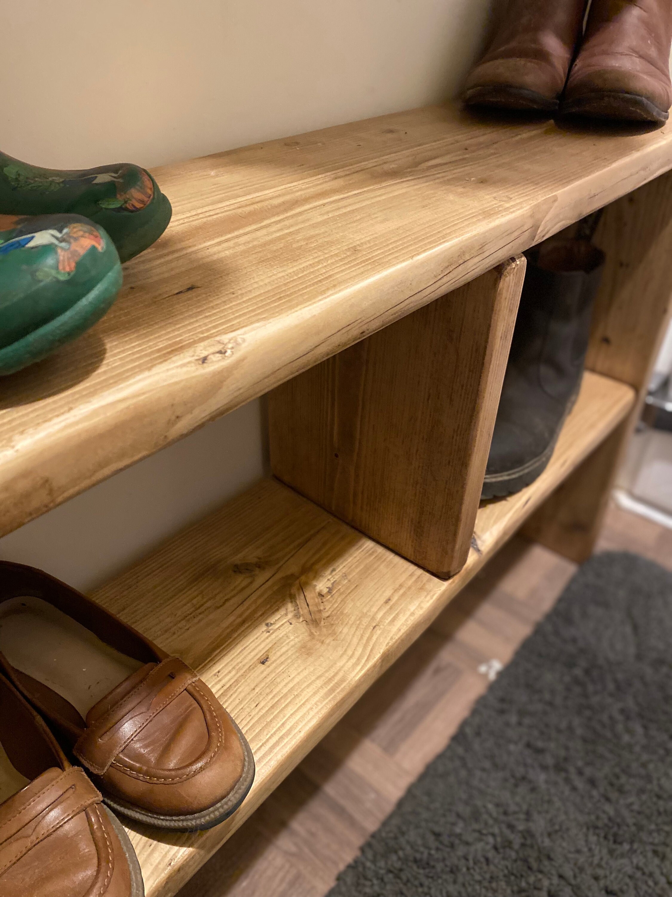 Boot/ Shoe Rack Rustic Solid Wood Hallway Shelf Reclaimed Cottage Style ...