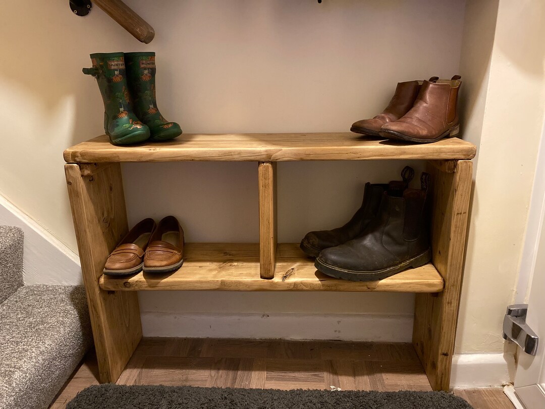 Boot/ Shoe Rack Rustic Solid Wood Hallway Shelf Reclaimed Cottage Style ...