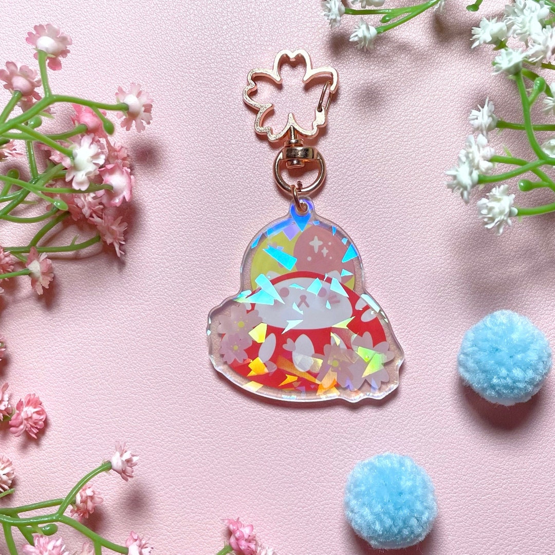Daruma Cat Acrylic Keychain, Sakura Clasp, Holographic, 5cm - Etsy