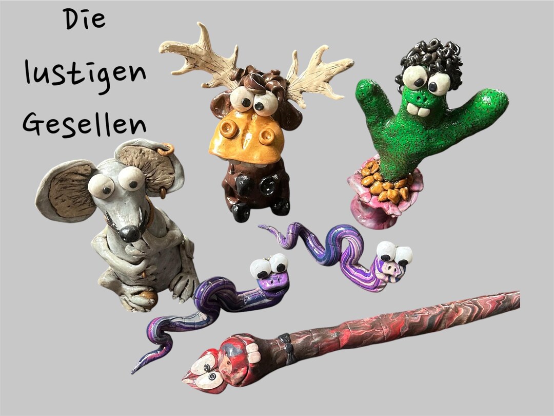 Funny, Large Figures Made of Polymer Clay, Mouse, Moose, Worm, Cactus ...