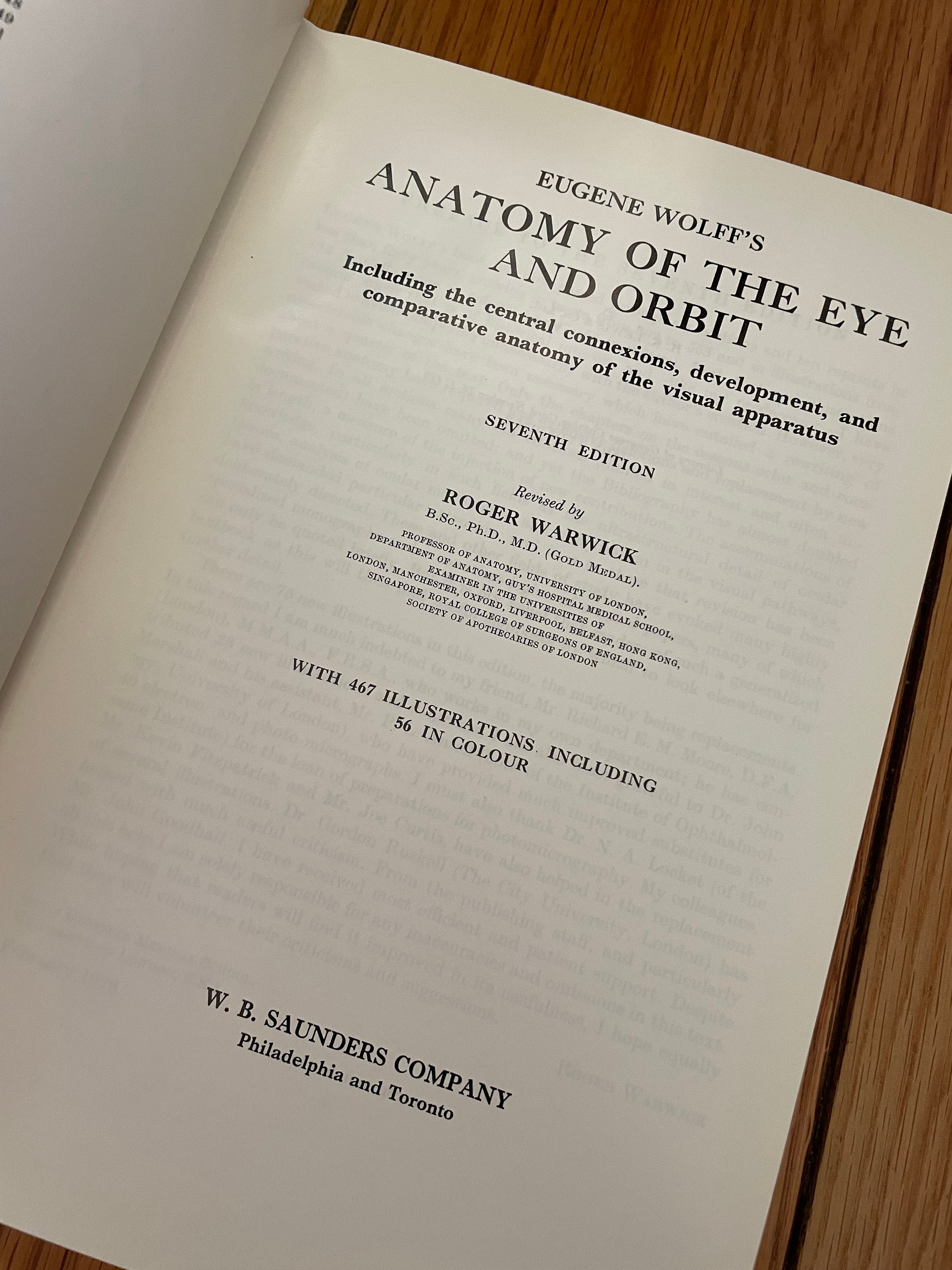 Anatomy of the Eye and Orbit / Eugene Wolff / 1976 / Seventh Edition ...