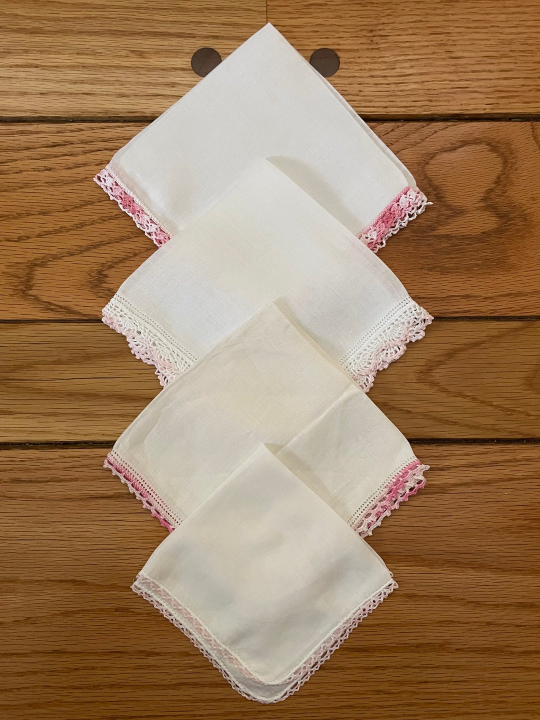 Lot of 4 Vintage Handkerchiefs / White / Cream / Pink / Crochet ...
