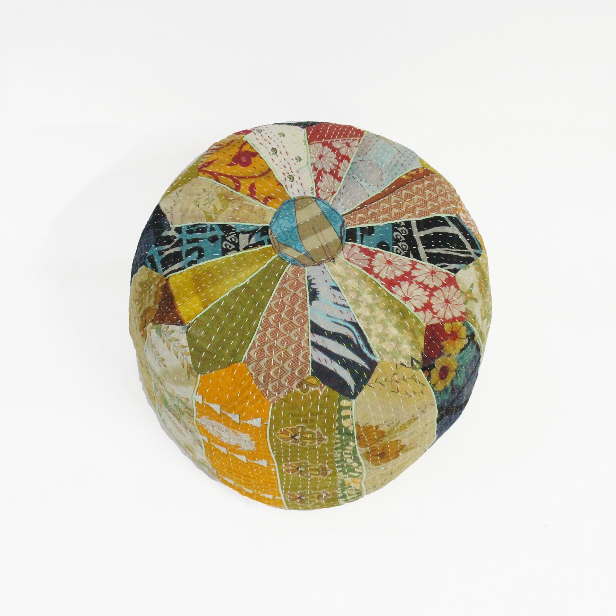 Patchwork Pouffe Poufs, Floor Decorative Vintage Kantha Pouf Cover ...
