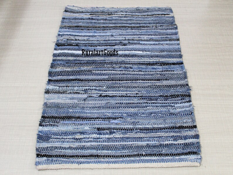 2X3 Ft Indian Handmade Denim Rag Rug Cotton Hand Braided Denim Area Rug ...