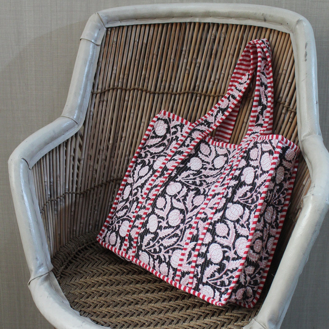 Block Printed Quilted Tote Bag , Indian Handmade Shoulder Bag's ...