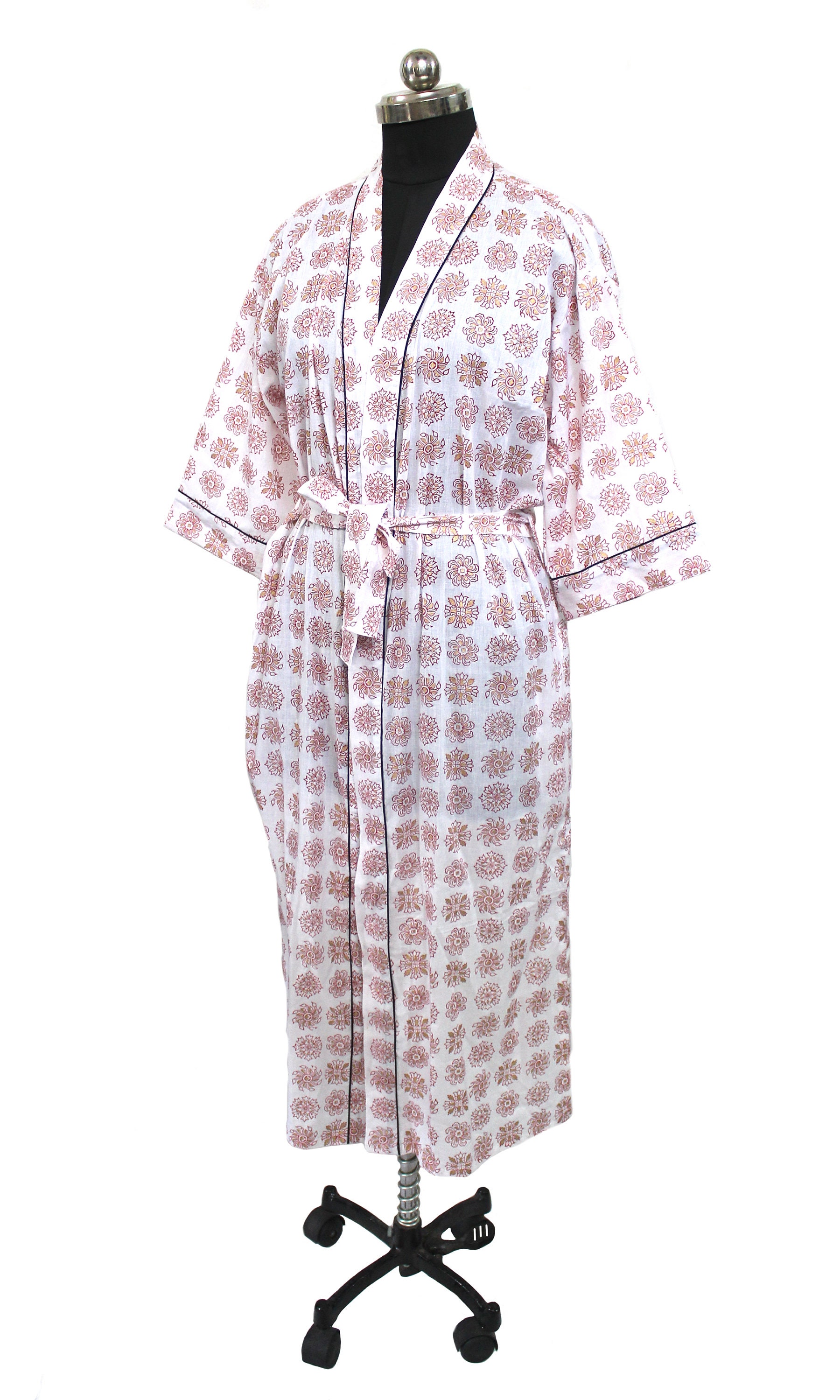 Cotton Beach Coverup Robe Red Gold Floral Hand Block Printed Cotton ...