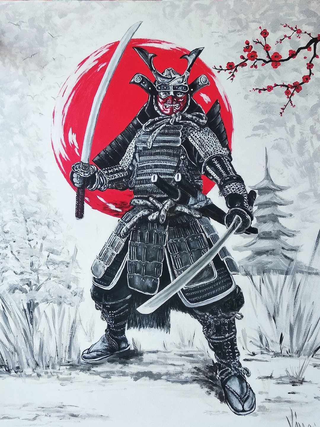 Digital Download. Samurai Warrior in Battle - Traditional Japanese Art ...