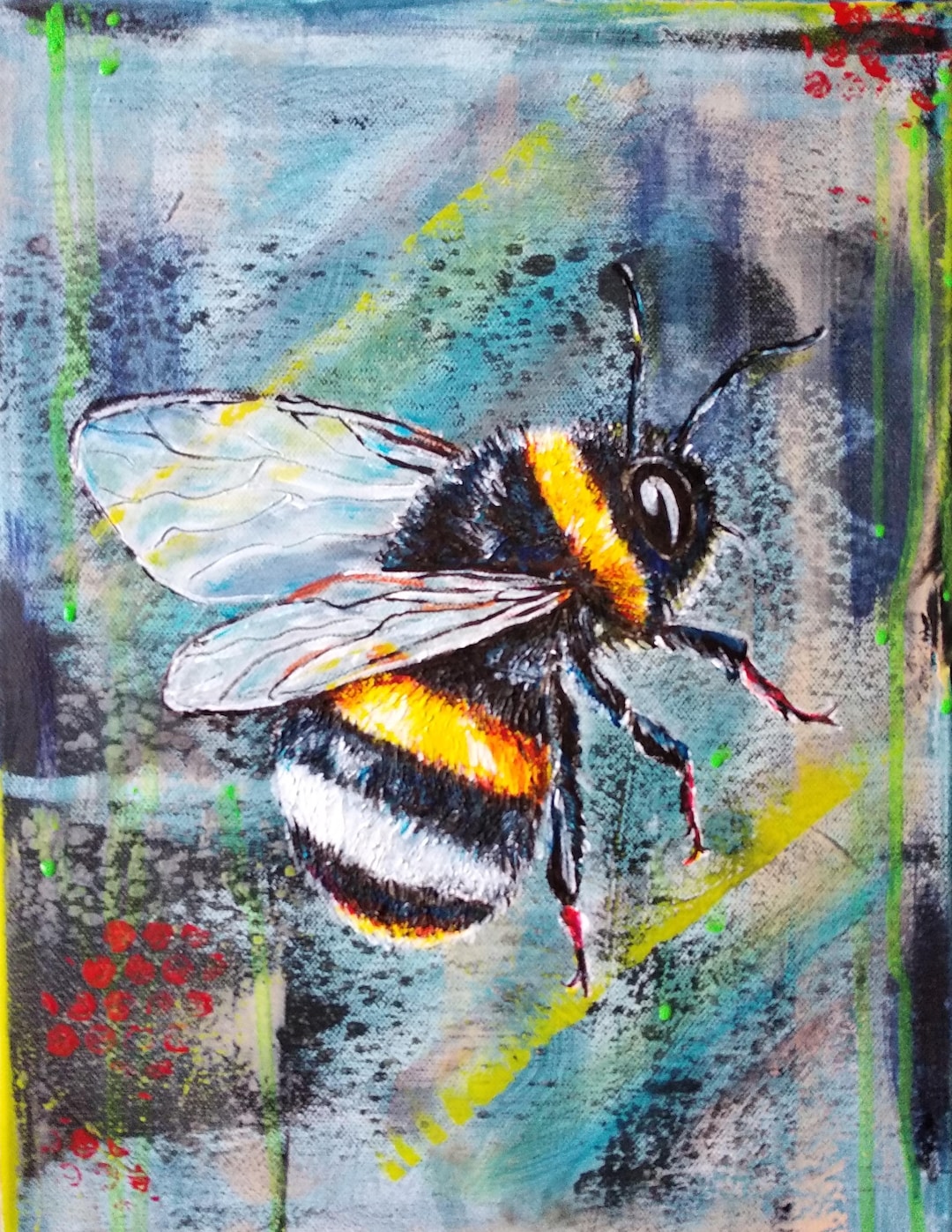 Buzzing With Life - Bumblebee, Abstract Background,bee Painting, Acrylic Painting, Home Decor ...