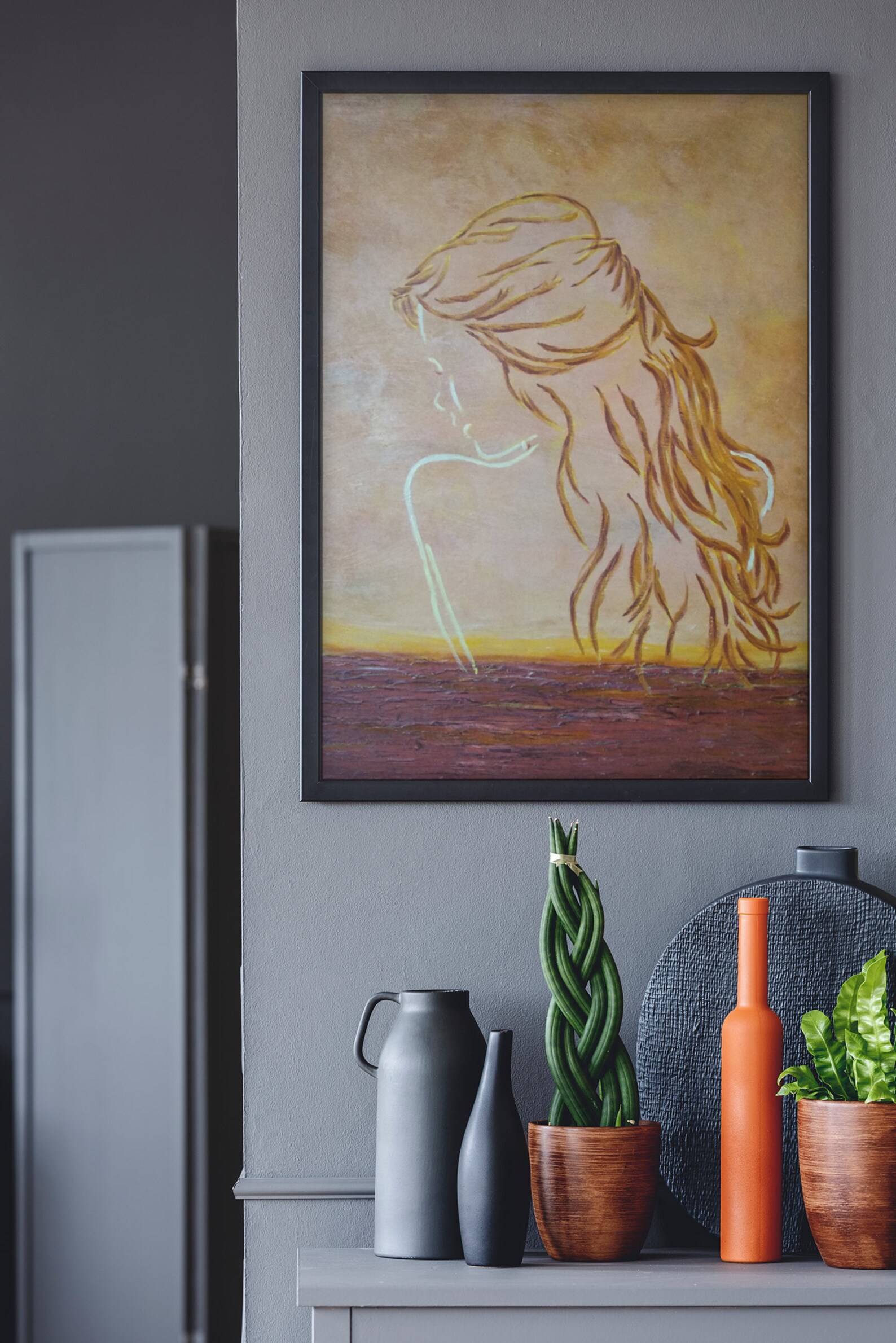 Digital Download. Golden Silhouette Painting. Elegant Female Silhouette ...