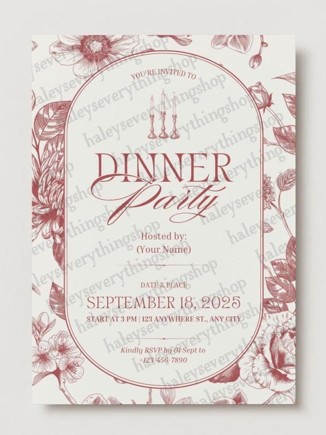 Custom Floral Dinner Party Invitations: Printed or Digital - Etsy
