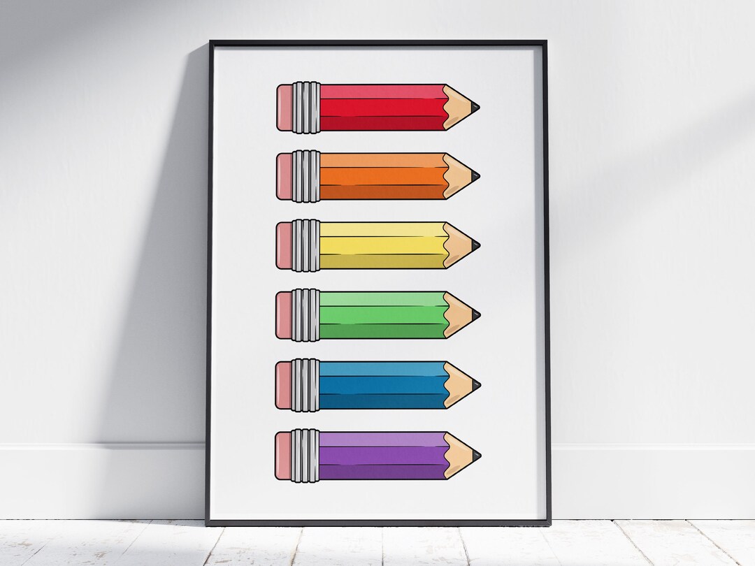 Rainbow Pencil Print, Fun Posters for Kids, Home Office Wall Art ...