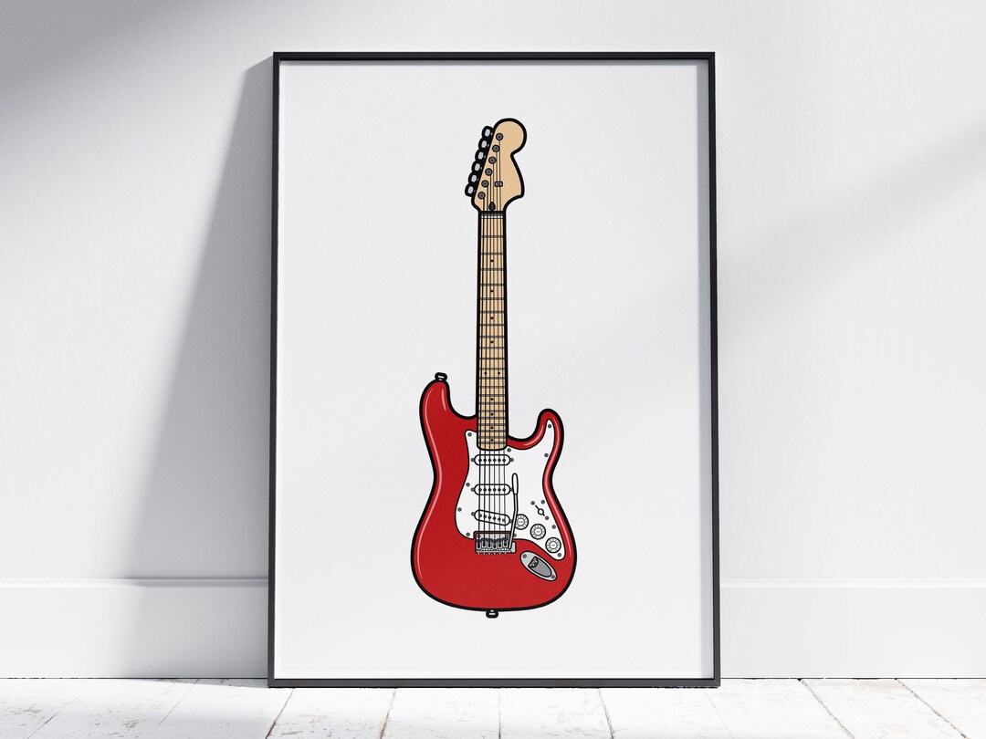 Red Fender Stratocaster, Guitarist Gifts, Music Room Decor, Studio Wall ...