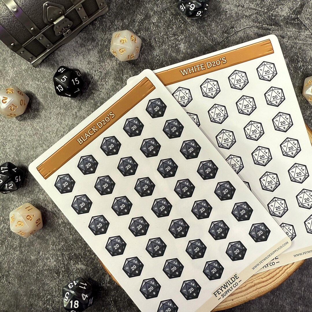 Black & White D20 Dice Stickers - Dnd Planner, Bullet Journal ...