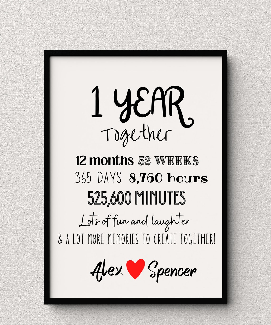 First Year Together Printable Gift, Custom Couples Gifts, Anniversary ...