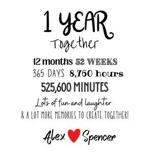 First Year Together Printable Gift, Custom Couples Gifts, Anniversary ...