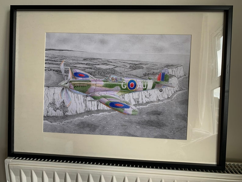 Supermarine Spitfire Over the White Cliffs of Dover. A Fine Art Pencil ...