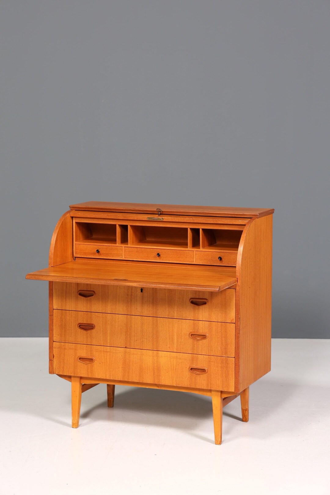 Beautiful Mid Century Roller Shutter Secretary Danish Design Teak Wood ...