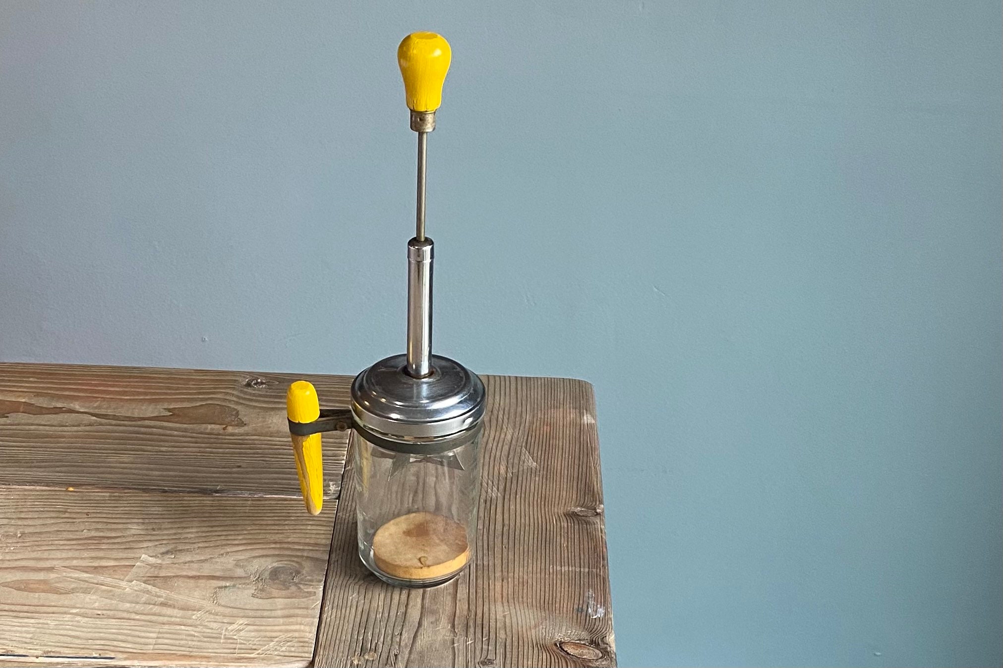 Vintage Food Chopper With Yellow Wood Handle, Midcentury Kitchenware ...