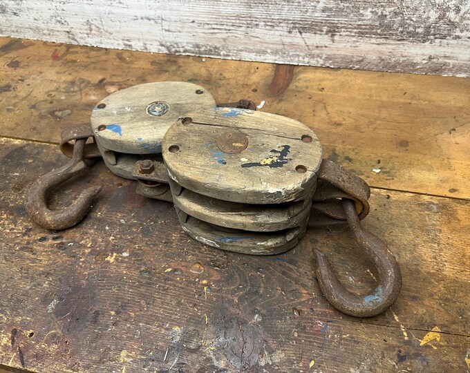 BIG Antique Block and Tackle – Boston Lockport Block Co. – Rustic ...