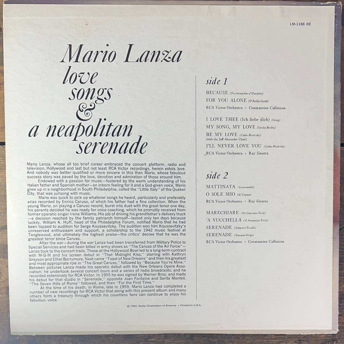 Classic Italian Records, Vintage Vinyl; Mario Lanza, Giuseppe Di ...