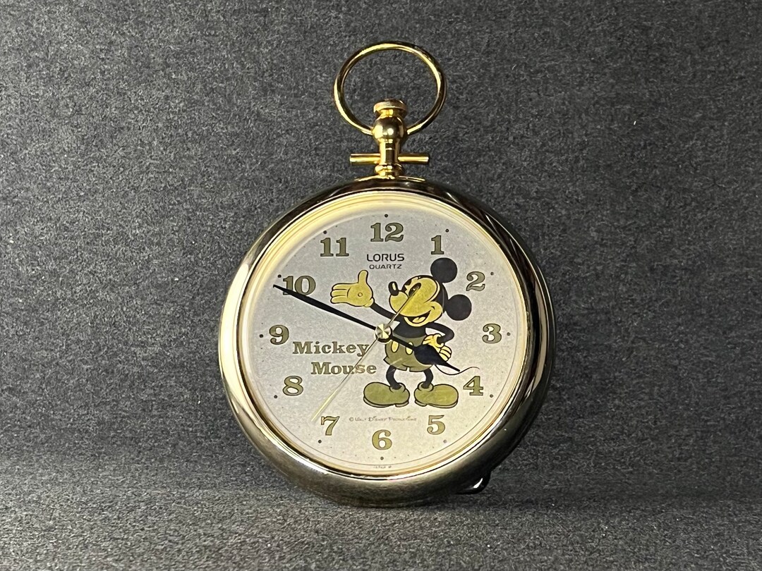 1970s Mickey Mouse Clock Shaped Like Pocket Watch, Gold-tone Quartz ...
