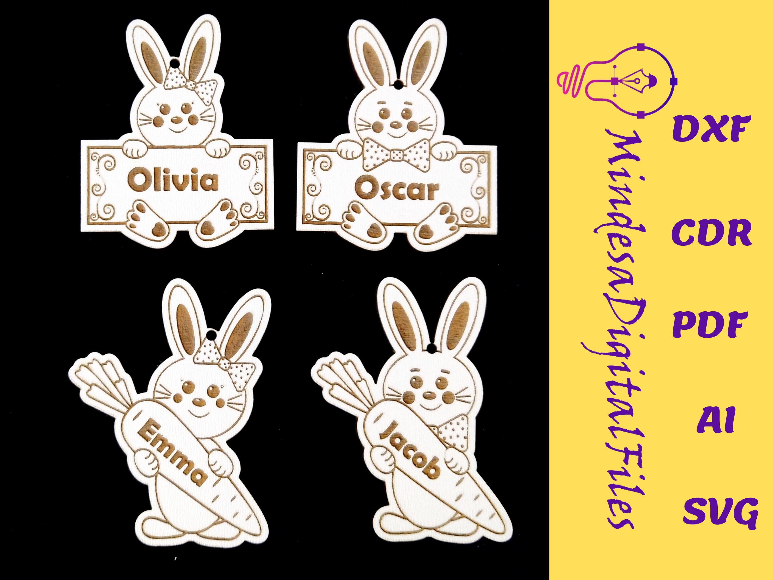 Custom Name Easter Bunnys Designs for Laser Cut Digital - Etsy