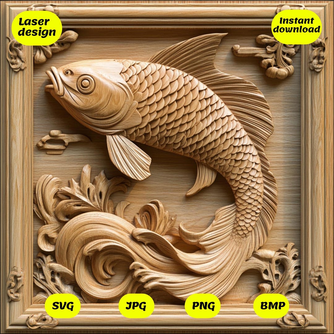 3D Laser Engrave Fish PNG, 3D Illusion, Laser Ready , Laser Burn File ...