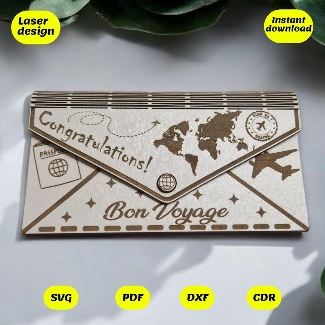Travel Envelope Svg | Laser Cut File for Money or Gift Cards | Svg Dxf ...