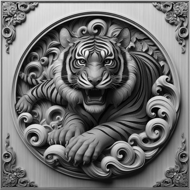 3D Laser Engrave Tiger V1 PNG, 3D Illusion, Laser Ready , Laser File ...