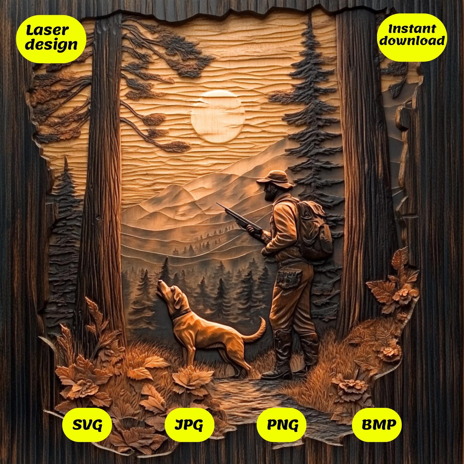 3D Laser Engrave Hunter PNG, 3D Illusion, Laser Ready , Laser File ...