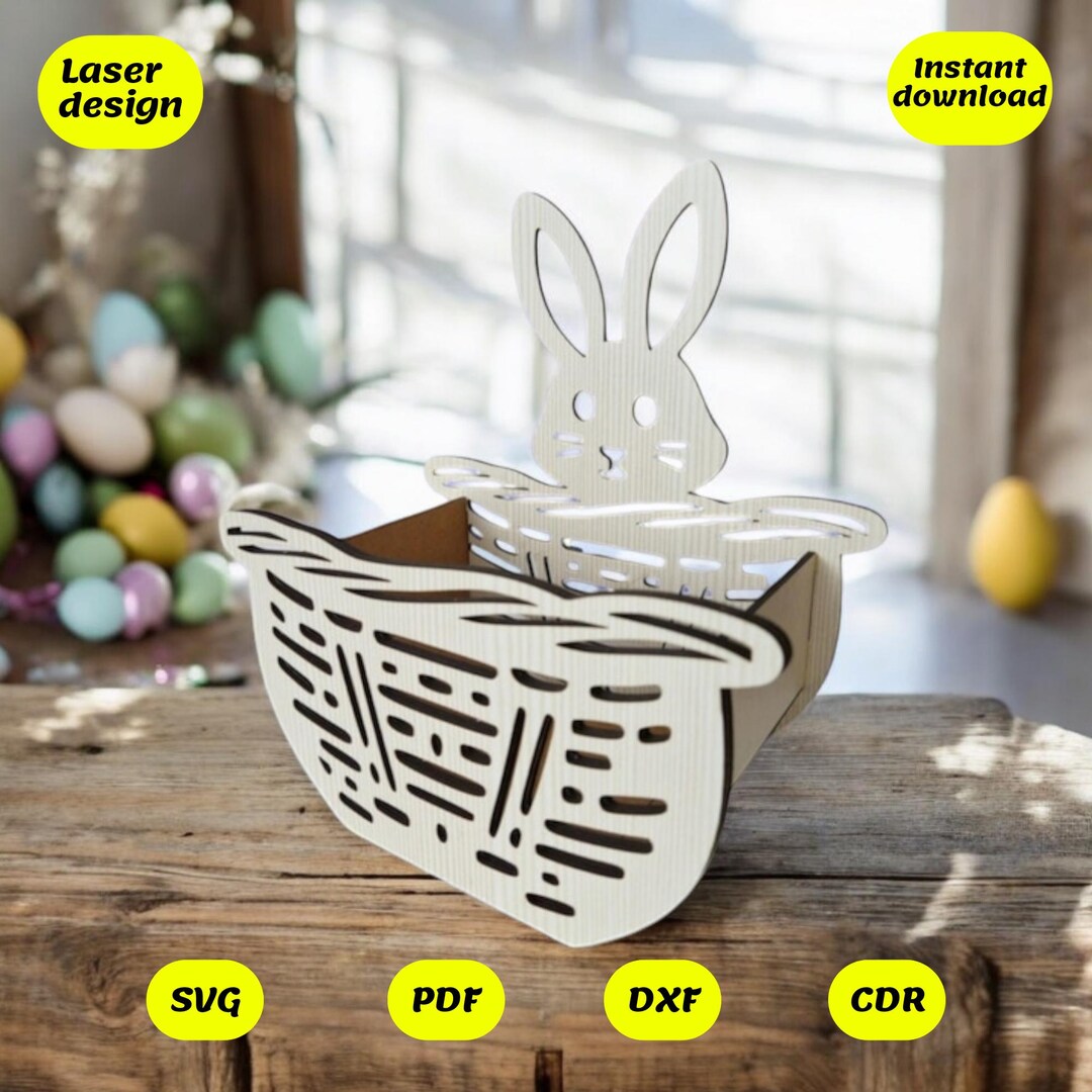 Easter Bunny Basket Design for Laser Cut, Laser Files Easter, Glowforge ...