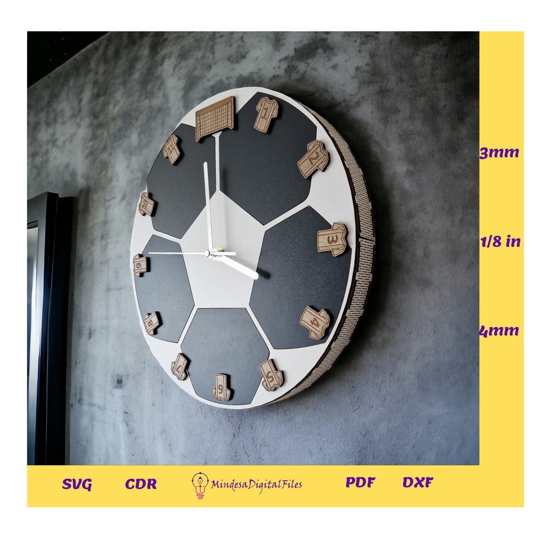 Soccer Theme Wall Clock Design for Laser Cutter, Laser Files, Laser ...