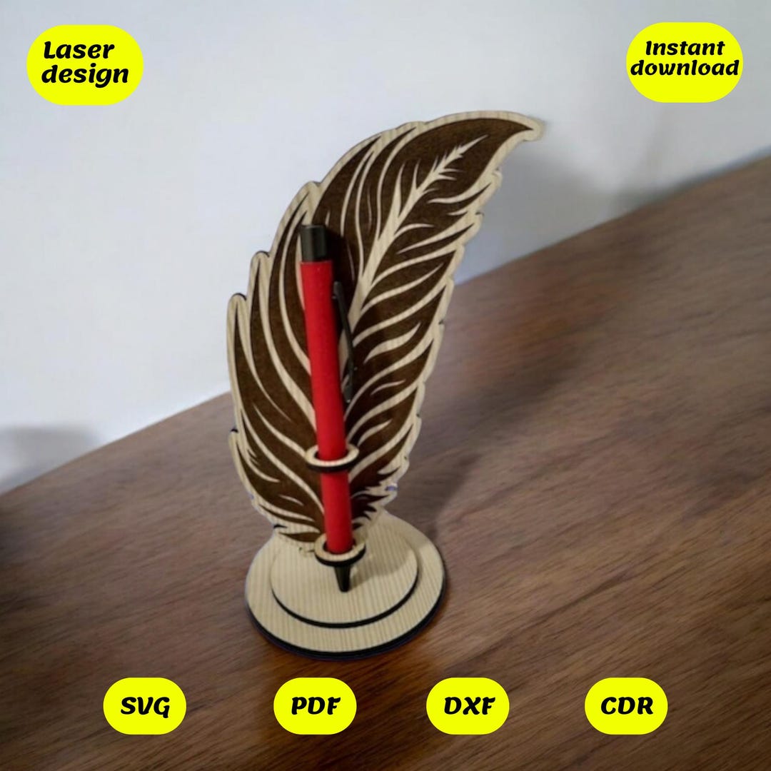 Feather Shape Pen Holder Stand Design for Laser Cut, Digital Files, Cdr ...