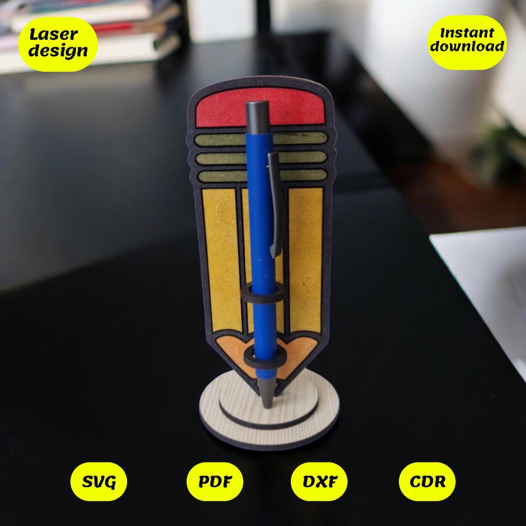 Pencil Shape Pen Stand Laser File, Laser Design, Svg Files, Laser Cut ...