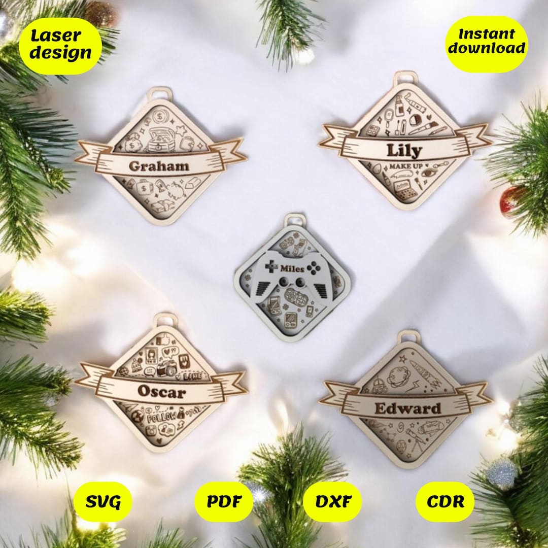 Laser Files Set of 5 Rhombus Christmas Ornaments, Digital Files, Laser ...