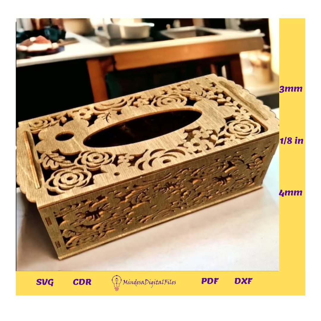 Floral Tissue Box Design for Laser Cut, Cnc, Digital Files, Cdr, Dxf ...