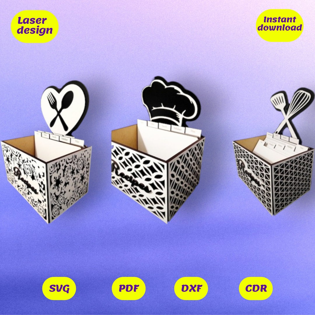 Recipes Box Design for Laser Cut , Digital Files, Cdr, Dxf, Ai, Svg,pdf ...