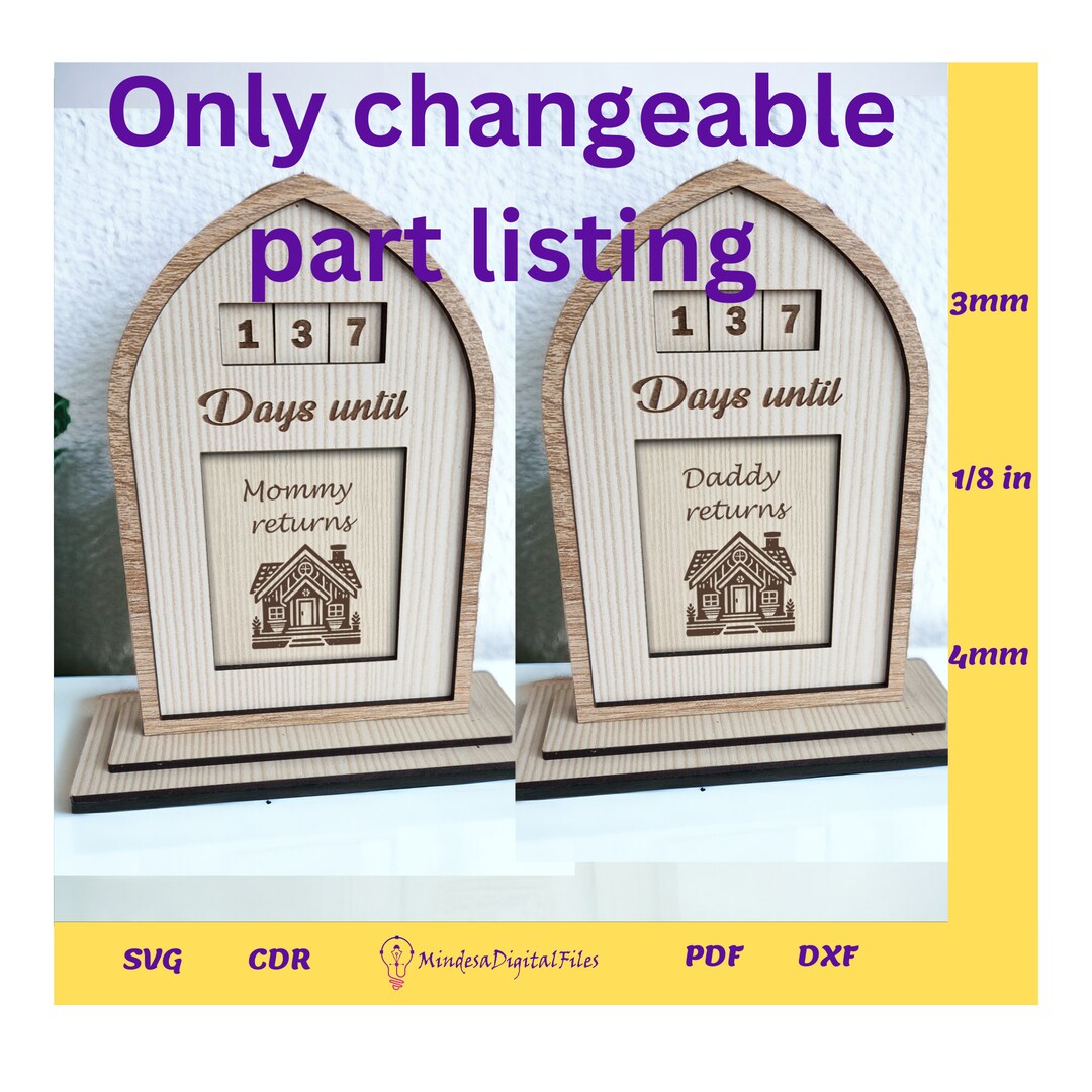 Days Until Countdown Sign Changeable Part Daddy Mommy Returns for Laser ...