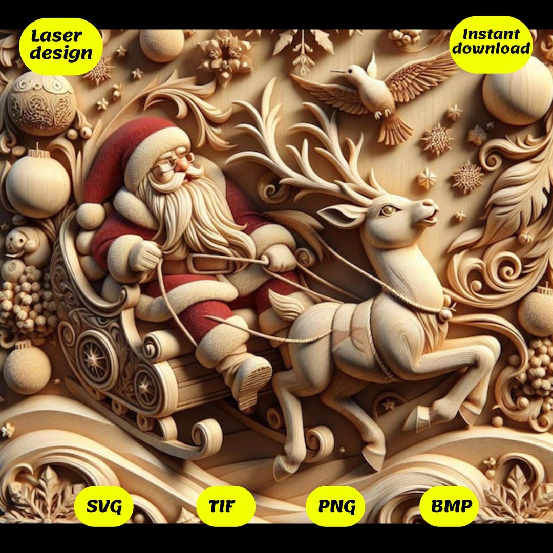 3D Laser Engrave Santa PNG, 3D Illusion, Laser Ready , Laser File ...