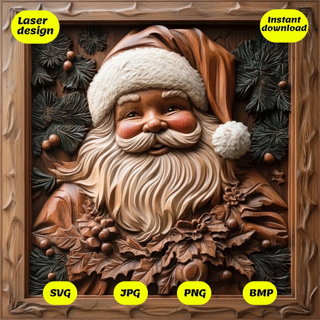 3D Christmas Santa Laser Engrave File, Glowforge Xtool (png, Svg, Jpg ...