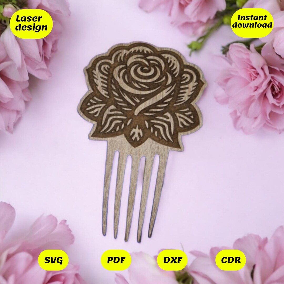 Rose Hair Comb Design for Laser Cut, Glowforge Svg, Laser Design, Dxf ...
