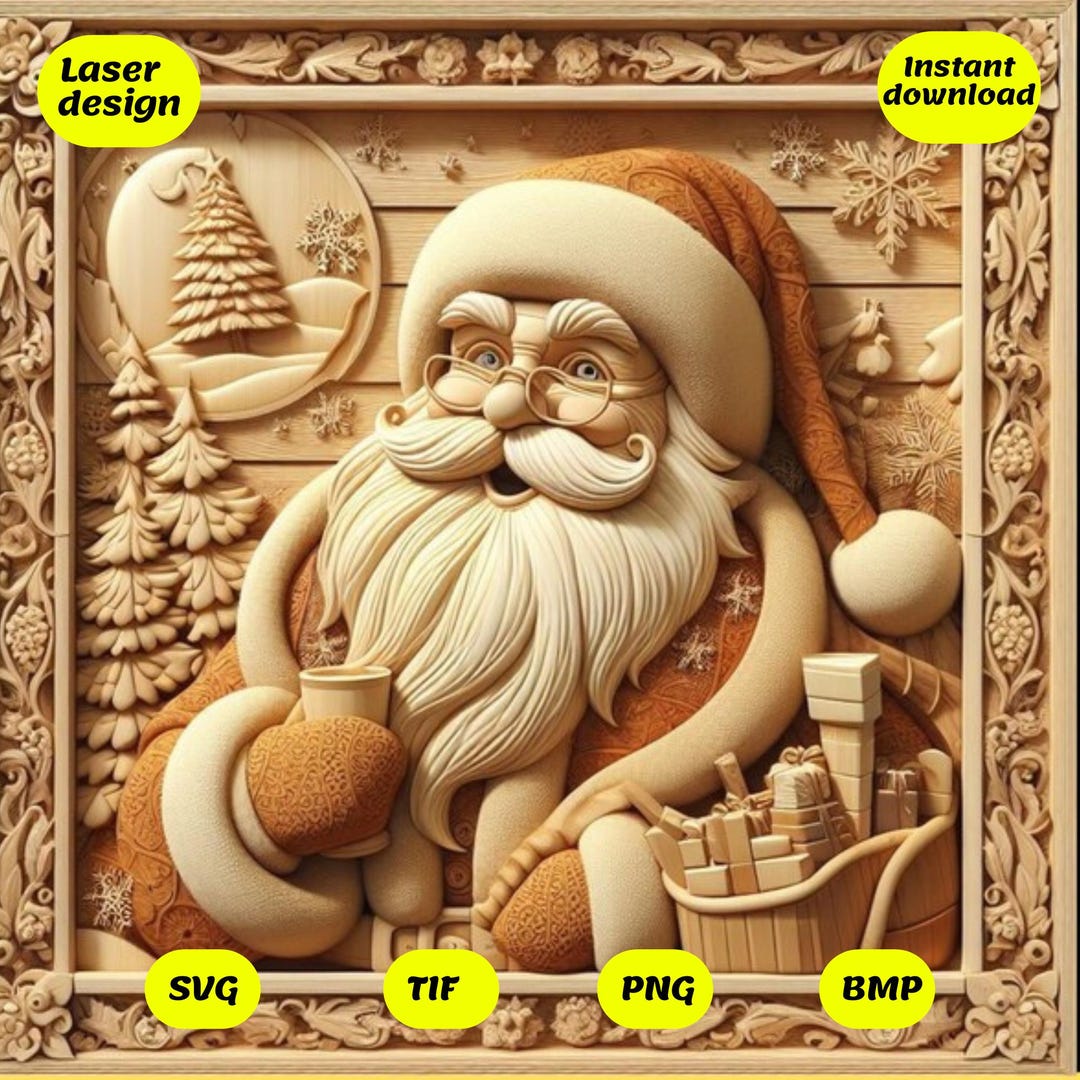 3D Laser Engrave Santa V3 PNG, 3D Illusion, Laser Ready , Laser File ...