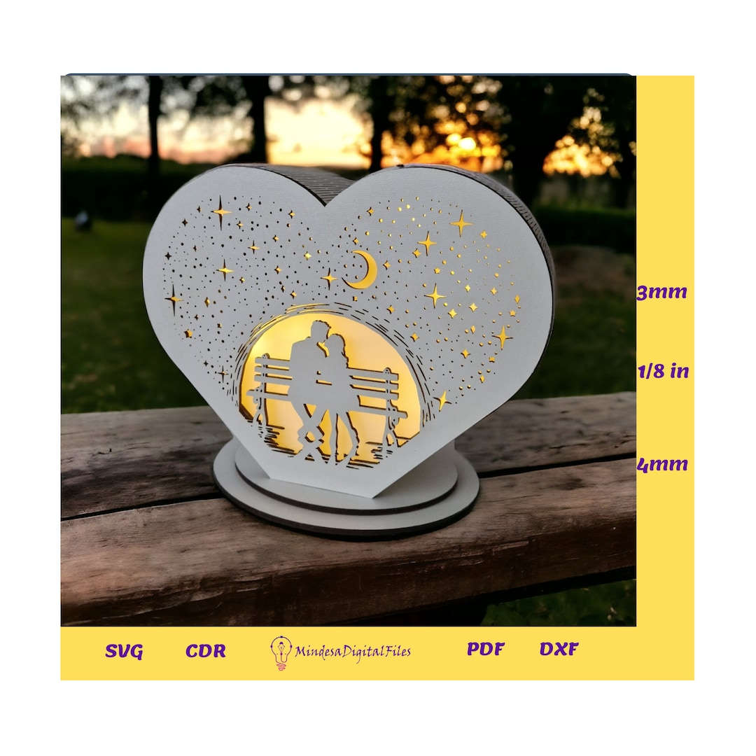 Stary Night Heart Shape Lamp Design With Place for Text for Laser Cut ...