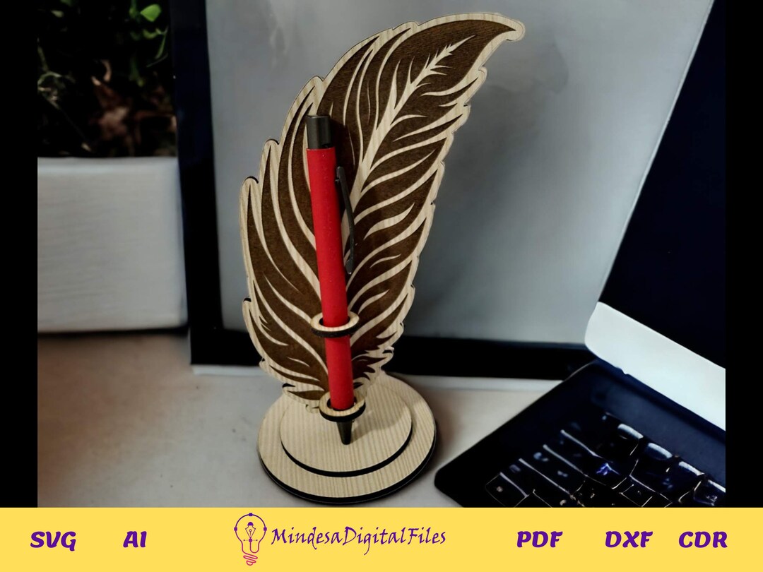 Feather Shape Pen Holder Stand Design for Laser Cut, Digital Files, Cdr ...