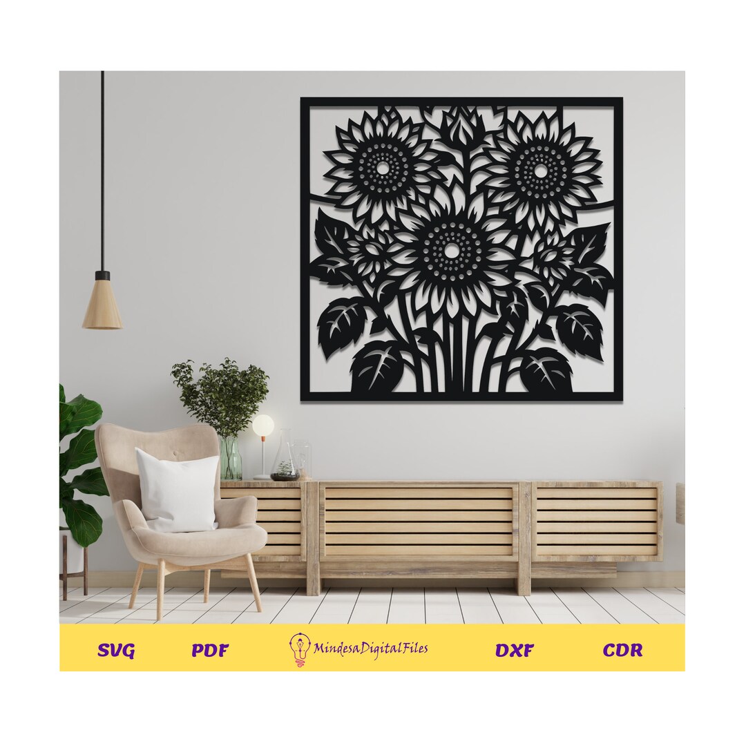 Sunflowers Wall Panel Design for Laser Cut, Sticker Decal, Router ...