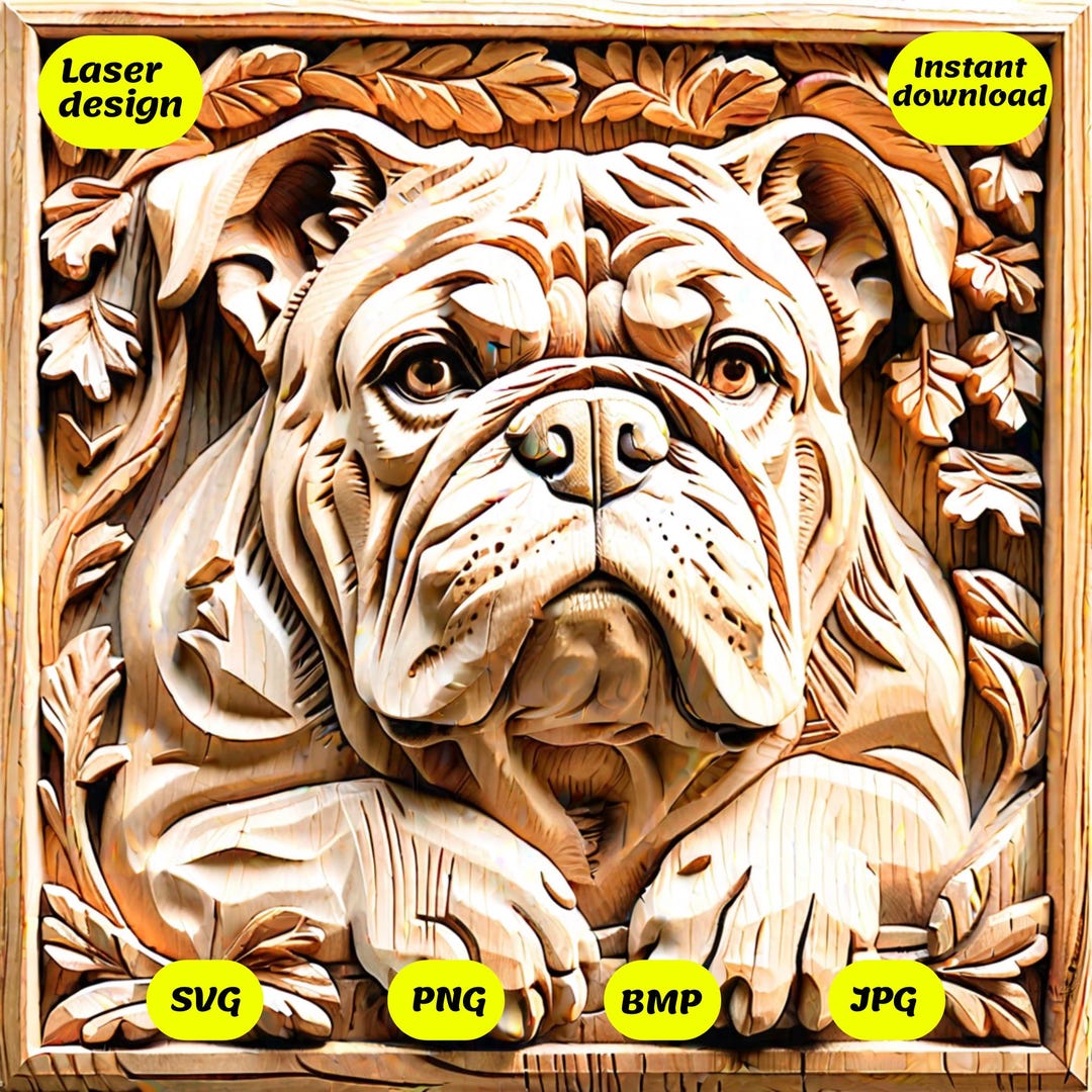 3D Laser Engrave Bulldog PNG, 3D Illusion, Laser Ready , Laser Burn ...